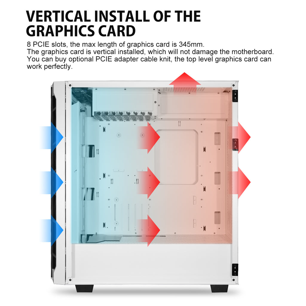 Segotep T1 White Full-Tower E-ATX Gaming PC Case, Graphics Card Vertic