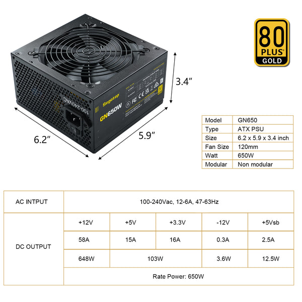 Segotep 650W 80 Plus Gold Certified Non-Modular ATX Power Supply with