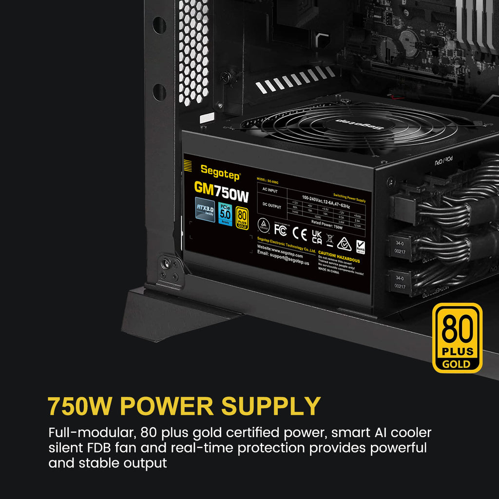 Segotep 750W Power Supply, 80 Plus Gold Full Modular PCIe 5.0 & ATX 3.