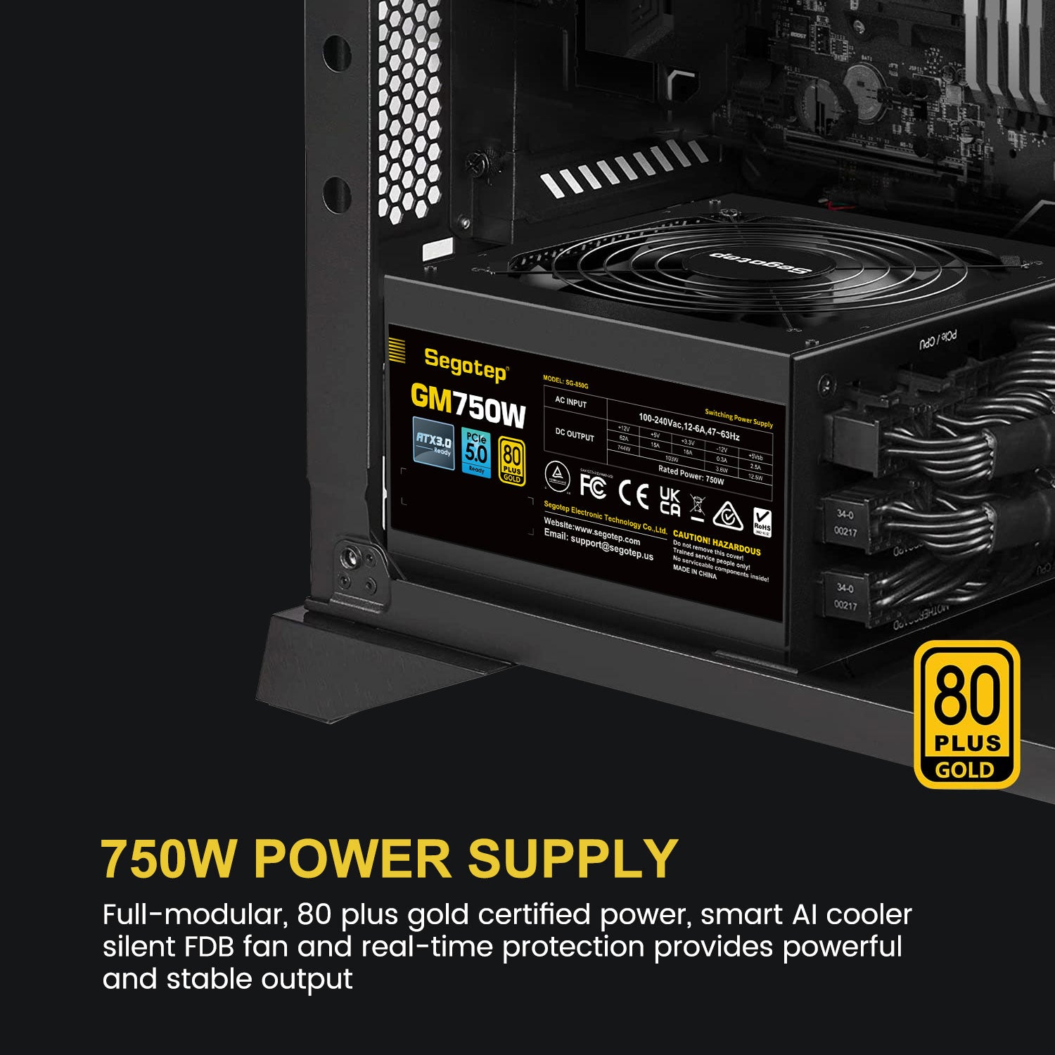 Segotep 750W Power Supply, 80 Plus Gold Full Modular PCIe 5.1 & ATX 3.
